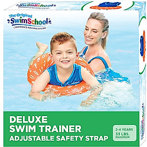 SwimSchool Deluxe Swim Trainer – Heavy Duty Toddler Swim Vest Floatie – Comfortable Sweater-Fit Design with Adjustable Safety Seat – Berry/Blue