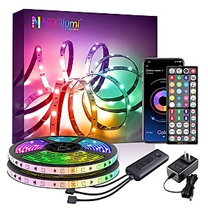 Nexillumi 50Ft LED Strip Lights Phone App Control with IR Remote Built-in Mic Music Sync LED Lights for Bedroom, Dorm Room, Home Decoration (50Ft APP+ Remote+ Mic Control)