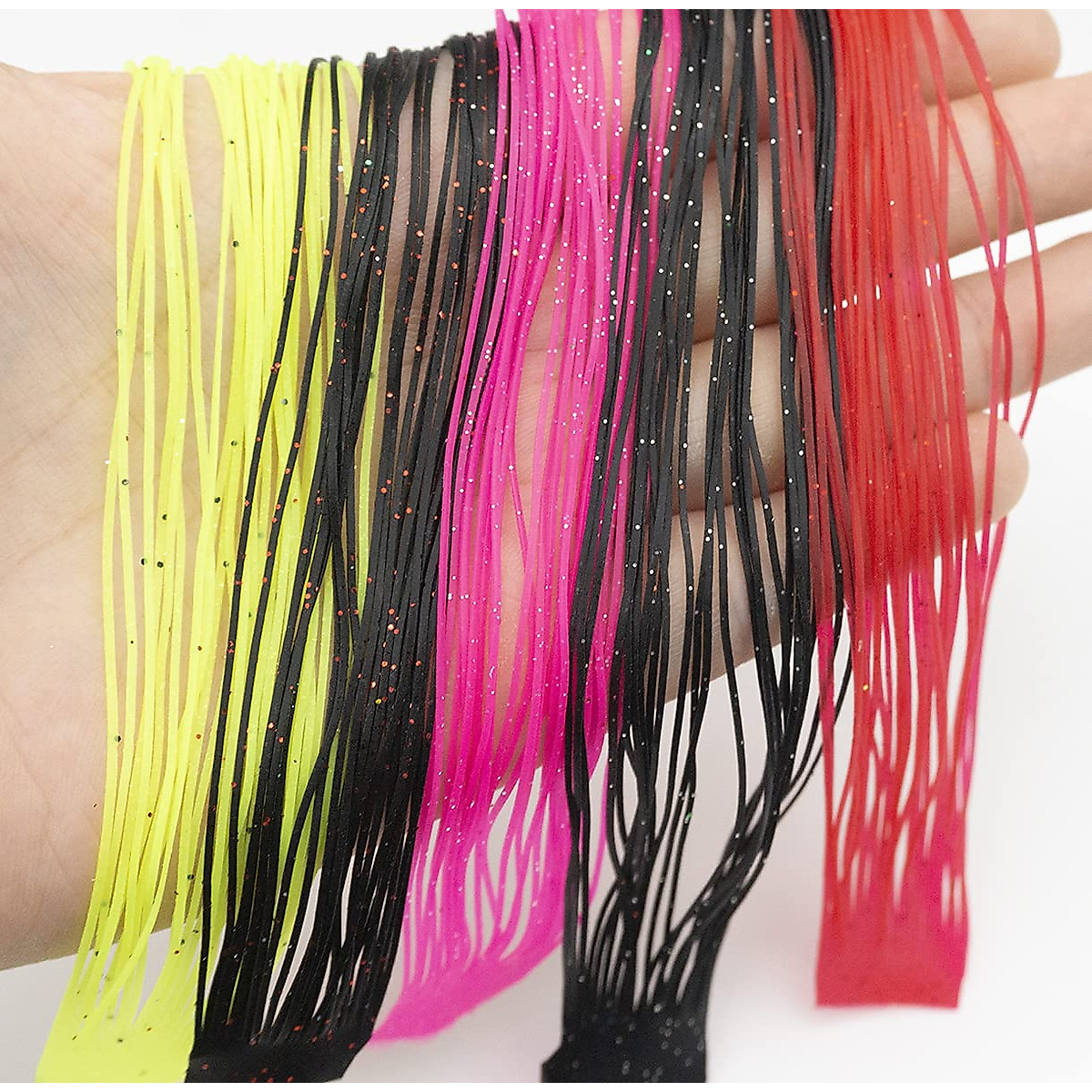 20Pc 10Colours Fishing Jig Lures Mixed Colors DIY Silicone Whole Sheet Skirts for Jig Lures Regular Skirt Colours with Fly Tying Material Free Rubber Band CMB5#