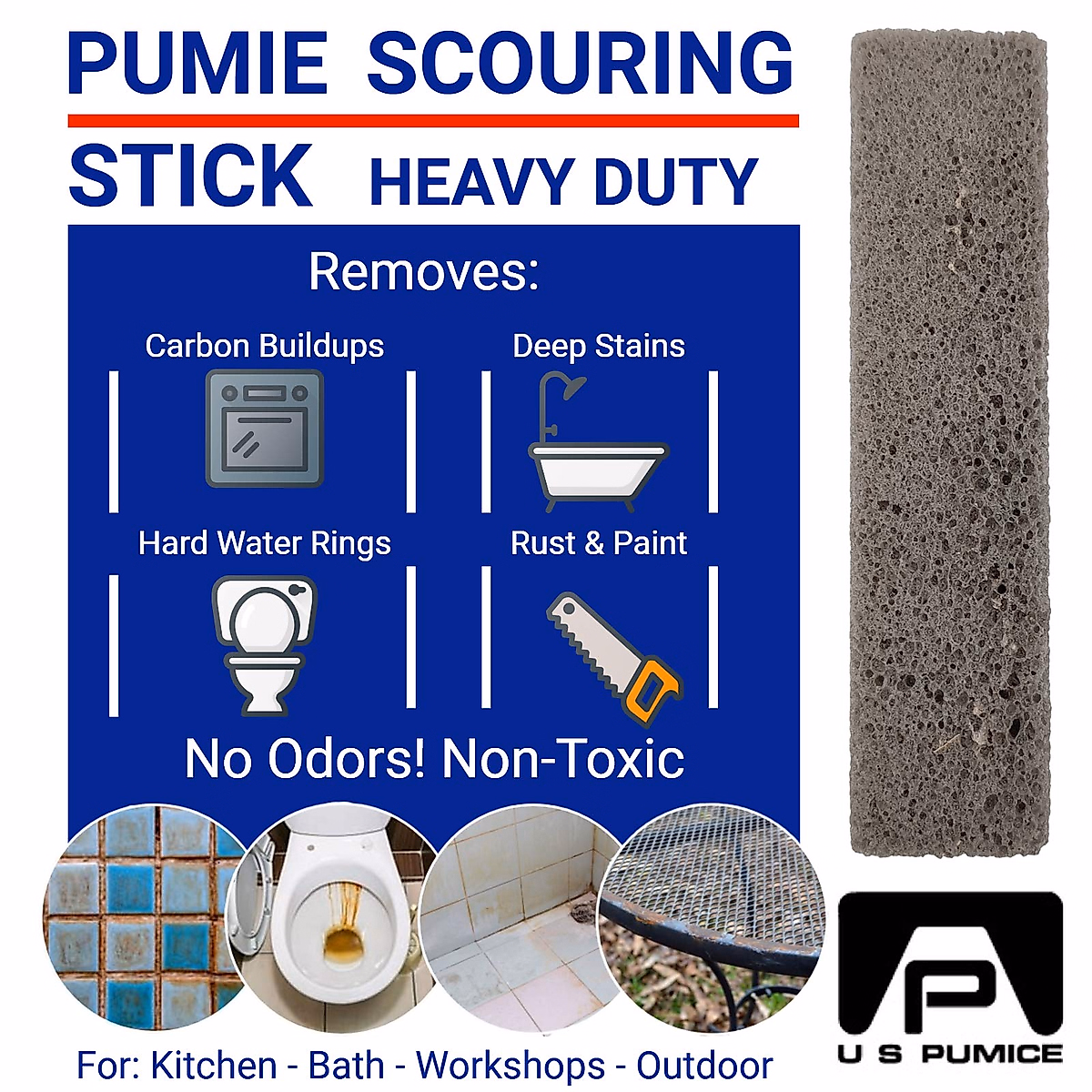 PUMIE Pack of 6 Pumice Stone for Toilet Cleaning, Heavy Duty Pumice Scouring Stick for Toilet Bowl Ring, Cleans Tough Toilet Stains & Hard Water Rings, Ideal for Cleaning Bathtubs, Sink, Pool & Grill