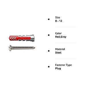 fischer DuoPower 5/16" x 1-5/8" S PH, powerful universal plug with panhead screw, intelligent 2-component technology for fastenings in concrete, bricks, gypsum plasterboard, etc., 50 plugs & 50 screws