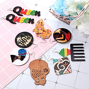 12 Pairs African Map Wooden Earrings African Women Dangle Earrings Natural Ethnic Earrings (Classic Style)