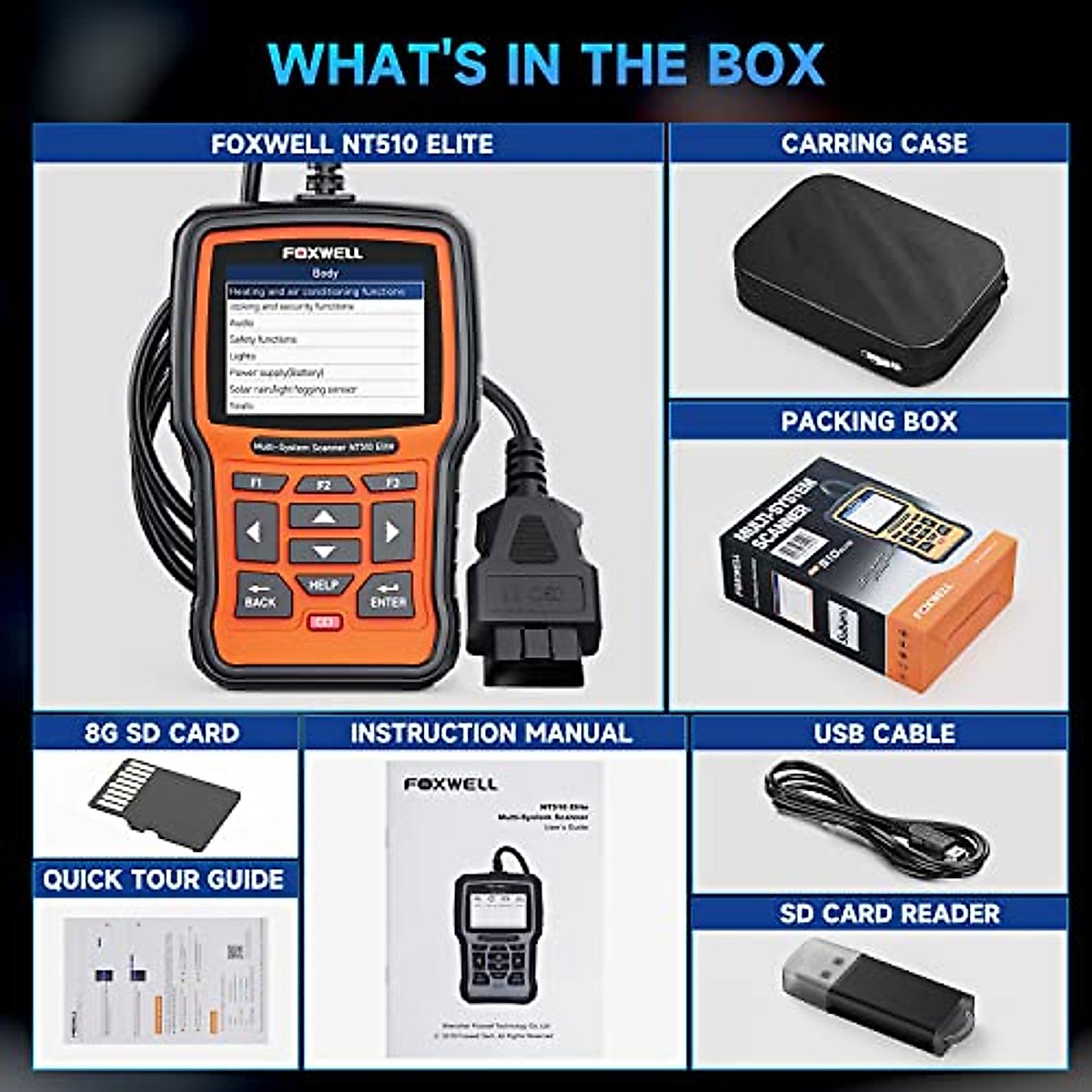 FOXWELL NT510 Elite OBD2 Scanner fit for BMW Full System Car Code Reader Diagnostic Tool with All Reset Services, Battery Registration ABS Bleed Airbag EPB Oil SAS TPS CKP Bidirectional Active Test