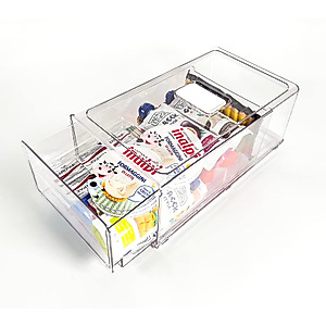 GREENTEC Pull Out Freezer Drawer, Stackable Refrigerator Organizer Drawer, Organizing Bin, Clear Storage Container for Food, Kitchen, Closet, BPA Free, XL