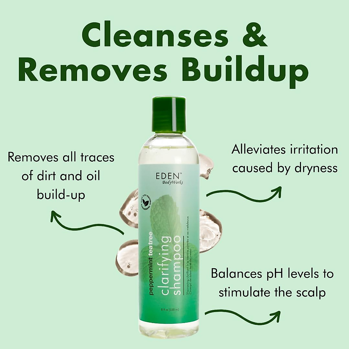 EDEN BodyWorks Peppermint Tea Tree Clear Clarifying Shampoo for Oily Hair, Dry Hair, Curly Hair - Scalp Cleansing Shampoo for Build Up & Dandruff - Paraben & Sulfate Free - 8 oz.