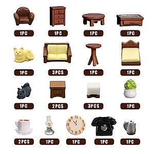23pcs Brown Dollhouse Mini Furniture Kit Decoration DIY Accessories Including Dining Room Sitting Living Bedroom Set Toys for Baby Boys Children Girls Dollhouse Accessories