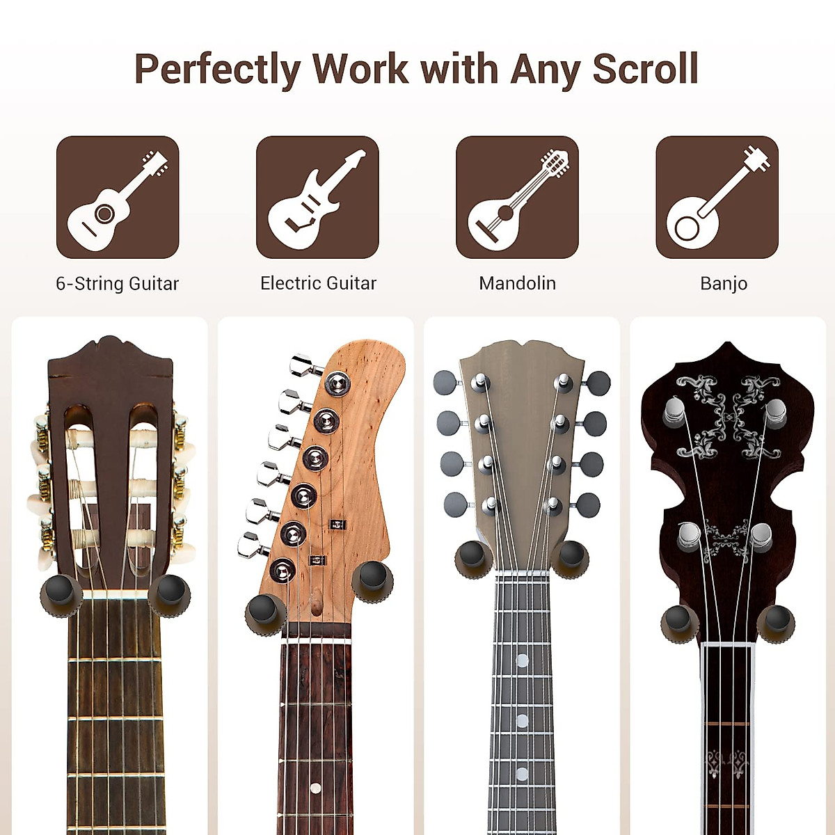 Ohuhu Guitar Wall Mount Hanger Walnut 2-Pack, Guitar Hanger Wall Hook Holder Stand for Bass Electric Acoustic Guitar Ukulele