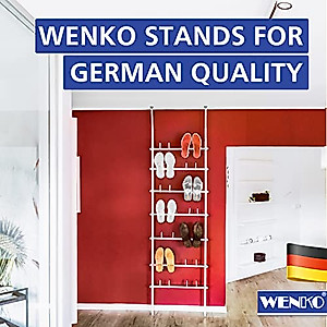 WENKO Telescopic Atlas Free Rack, Organizer, Storage, Shelf, Shoe Stand (W x H x D): 26.97 x 39.37-118.11 x 3.35 in, White, Dimensions (W x H x