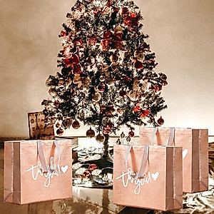 SHIPKEY 10 Pack Rose Gold Grocery Bags with Tissue Paper, 12.5x4.7x11 Inches Thank You Shopping Bags, Water-proof Packing Bags for Christmas, Easter Day, and Weddings (32x12x28 cm)