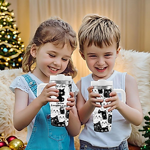 Cat Lover Gifts, Black Cat Tumbler with Handle and Straw for Kids, Birthday Gift for Cat Lovers Girls, 14 oz Stainless Steel Travel Mug for Toddlers, It's Fine I'm Fine Everything Is Fine Cat Mug