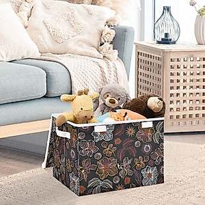 NFMILI Storage Bins (Elegant Flowers) with Lid And Handles, Foldable Storage Basket Large Capacity Household Cube for Organizing Cloth Toys Books 16.5×12.6×11.8 IN