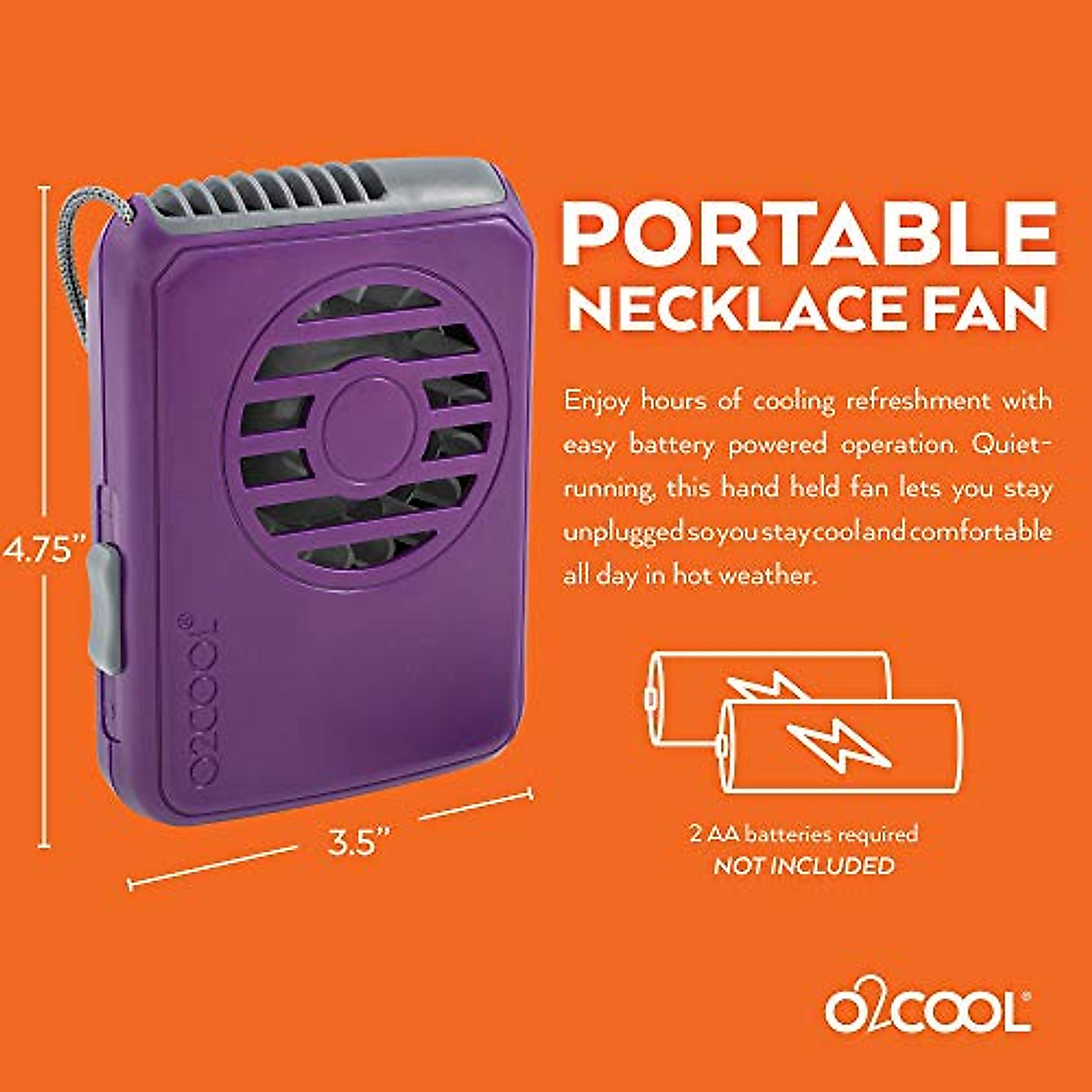 O2COOL Deluxe Personal Necklace Fan | Hands- Free, Battery Operated Wearable Mini Cooling Device for Beach, Sporting Events, Camping (3 Pack Random Colors)