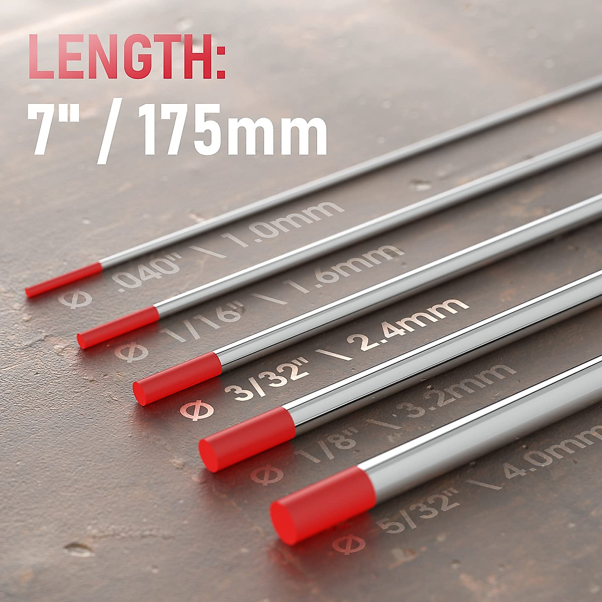 YESWELDER TIG Welding Tungsten Electrode 2% Thoriated 3/32" x 7" (Red, WT20/EWTh-2) 10-pk