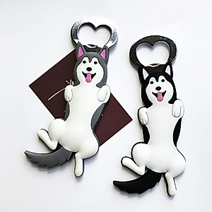 Komkommax Bottle Opener Magnetic with Fridge Magnets Decoration, Bottles Opener Cute Animal Bottle Beer Opener for Beer Coke Bartender Kitchen Barware Metal Novelty Cute Fun Shape (Husky)