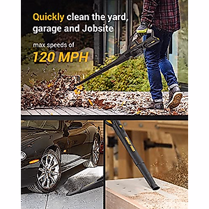 Cordless Leaf Blower with 2 X 20V Battery and Charger, Rock&Rocker Electric Leaf Blower 120MPH/170CFM 6 Adjustable Speeds and 2 Adjustable Tubes for Lawn Care/Yard/Jobsite/Patio