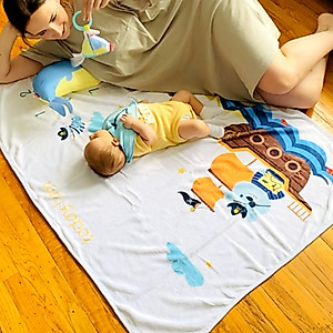 Baby Monthly Milestone Blanket for Baby Boy- Newborn Month Growth Chart Photo Blanket- Baby First Year Calendar- Great