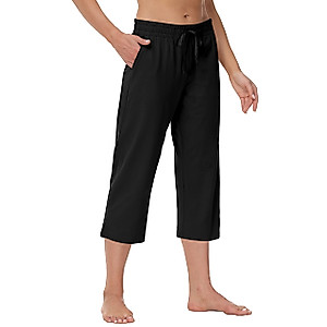 Cakulo Womens Capri Pants Wide Leg Yoga Capris Summer High Waisted Casual Lounge Cropped Pants with Pockets Black S