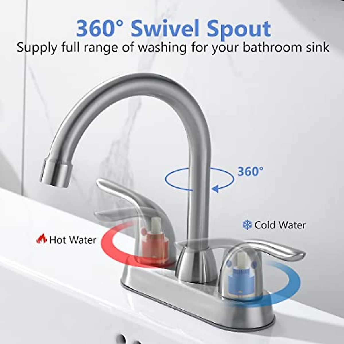 BRAVEBAR Bathroom Sink Faucet with Pop-up Drain Assembly, 4 Inch 2 Handle Centerset Faucet - Temperature Control, Easy to Install, Durable & Safety - Lavatory Faucet Brushed Nickel, Easy to Clean