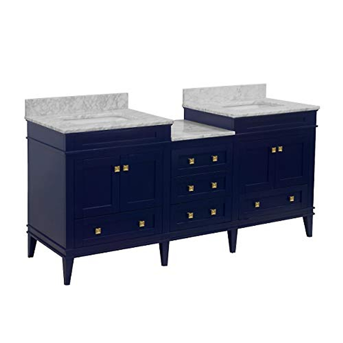 Kitchen Bath Collection Eleanor 72-inch Double Bathroom Vanity (Carrara/Royal Blue): Includes Royal Blue Cabinet with Authentic Italian Carrara Marble Countertop and White Ceramic Sinks