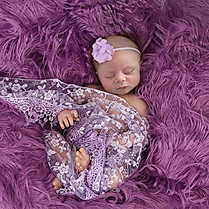 Camidy Baby Photo Props,3pcs Baby Fluffy Blanket + Newborn Wrap + Flower Headband Set Boys Girls DIY Photography Outfits