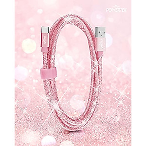 LIQUIPEL USB Type C Cable 6ft, USB A 2.0 to USB-C Fast Charger Extra Long Durable, Glitter Cables (Pink)