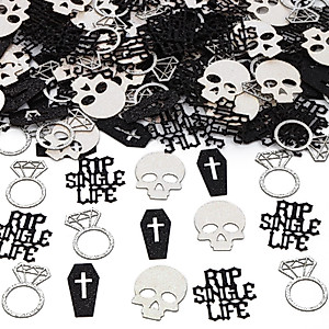Gothic Bachelorette Party Decorations, Rip Single Life Confetti Glitter for Table Skull Coffin Paper Scatter for Bridal Shower Engagement Wedding Party Supplies
