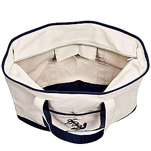 inOne 25" Extra Large Canvas Tote Bag Heavy Duty Roomy Zipper Grocery Shopping Carry Beach Boat Bag Handbag with Embroidered Anchor - Beige