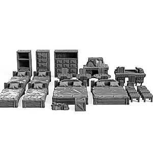 3DEGOS Tavern Bedroom Furniture Set DND Terrain 28mm for Dungeons and Dragons, D&D, Pathfinder, Warhammer 40k, RPG, Miniatures, Age of Sigmar, Tabletop, D and D, Dungeons and Dragons Gifts