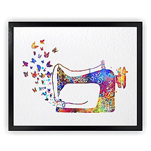Dignovel Studios 8X10 Unframed Sewing Machine Butterfly Seamstress Sewing Watercolor Art Print Poster Housewarming Wall Giclee Office Home Decor DN533