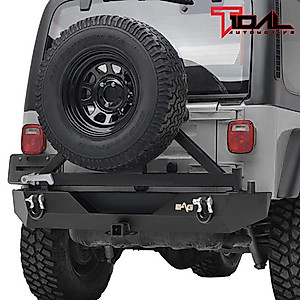 Tidal Heavy Duty Rear Bumper with Tire Carrier and Hitch Receiver Fit for 87-06 Wrangler TJ YJ