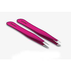 Suvorna 4" Precision Aligned Professional Tweezers Color Sets with Premium Stainless Steel. One Sharp Pointed Pair and One Slant Tip Pair for Eyebrow Shaping. Great for Ingrown Hair (Pink)