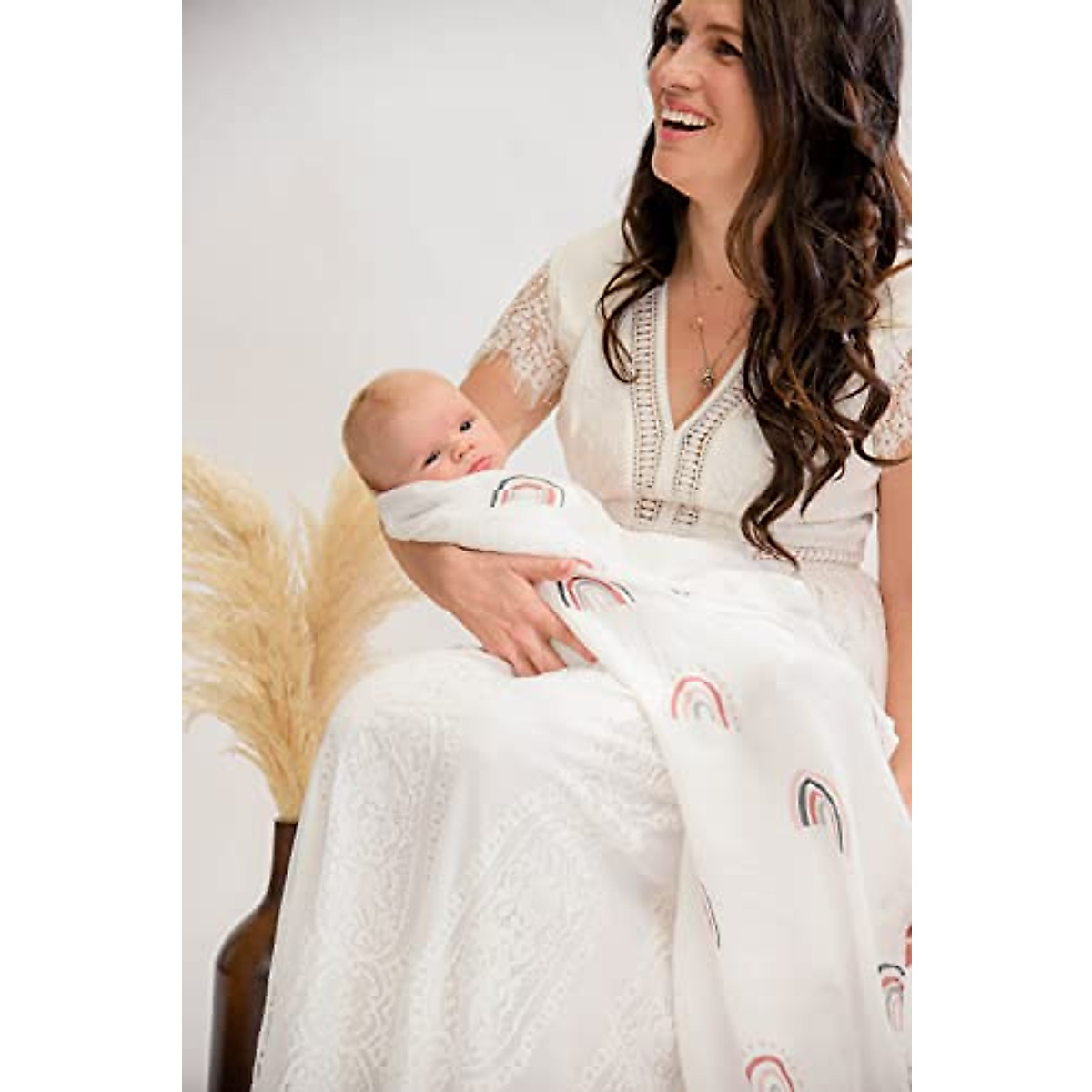 Brilliant Bambino - Baby Swaddle Blanket - 2 Pack | Boho Rainbows + Raindrops Set | Muslin Cotton Blend | Newborn Essentials | Boys & Girls Baby Stuff | Receiving Blanket | Rainbow Baby |