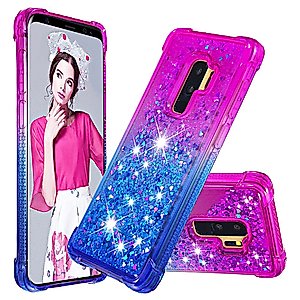 ONV Silicone Case Compatible with Samsung Galaxy S9 Plus - Shinny Color Phone Case Shock Absorb with Flow Sand Bumper Anti-Drop Soft Ultra Shell for Samsung Galaxy S9 Plus Cover TPU [JB] - P&Blue