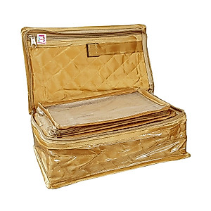 atorakushon Set of 4 Satin Makeup Pouches Cosmetic Necklace Earrings Vanity Jewellery Organizer For Women's (Golden)