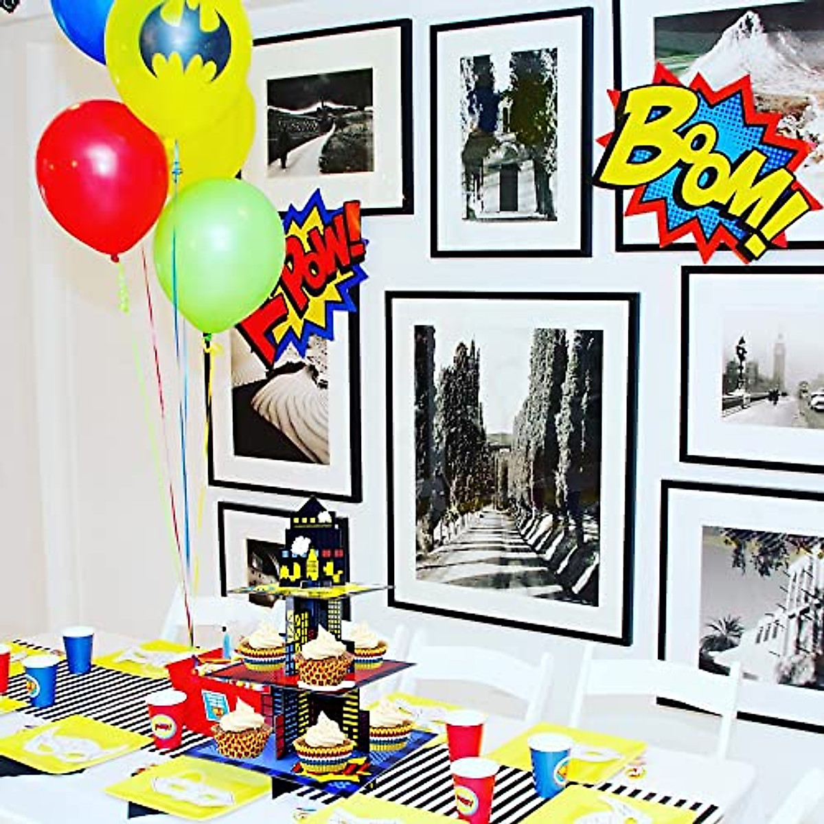 Superhero Party Supplies Cake Stand Superhero Party Favors Cupcake Stand for Kid's Birthday Party Decorations+ Masks