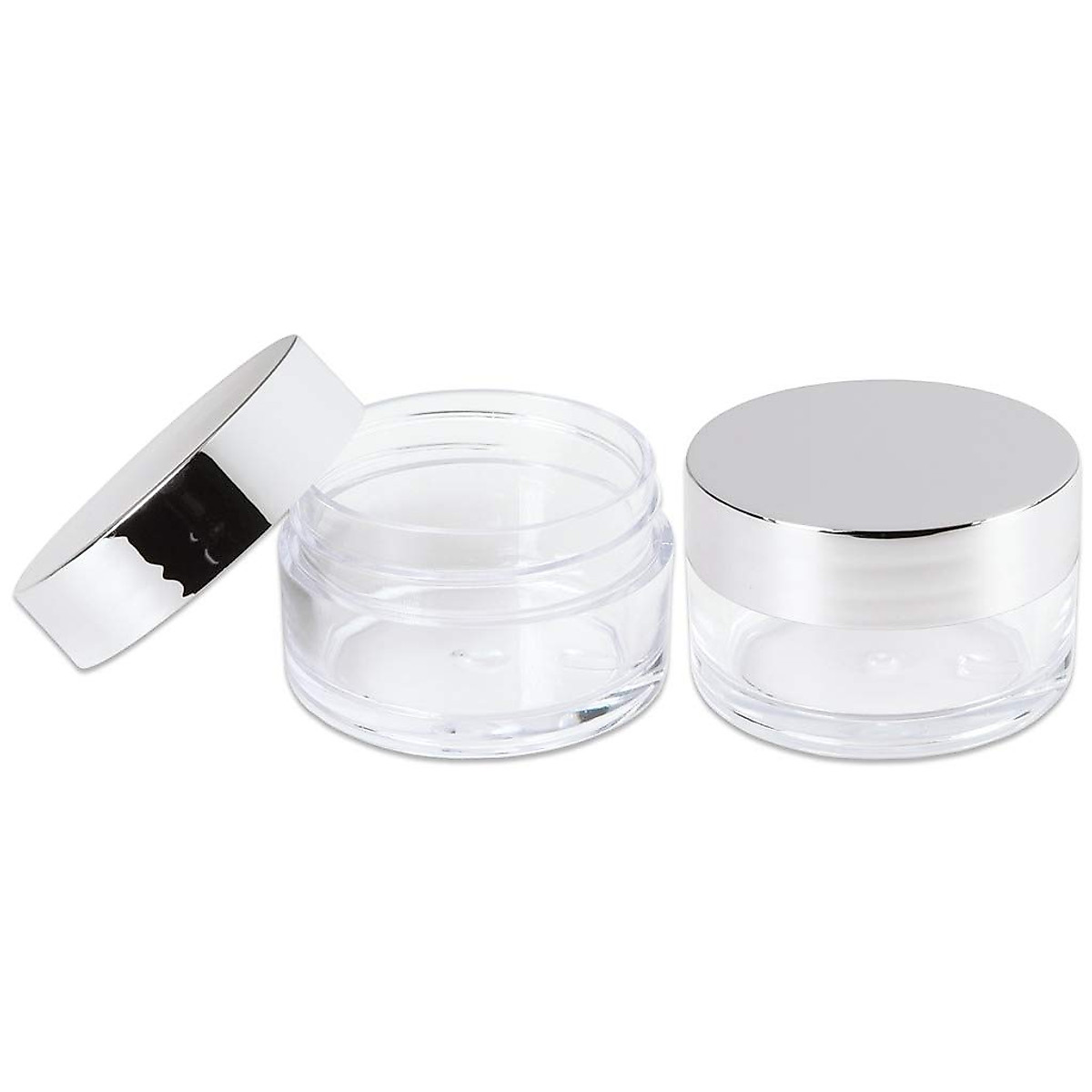 Beauticom 20g/20ml USA Acrylic Round Clear Jars with Lids for Lip Balms, Creams, Make Up, Cosmetics, Samples, Ointments and other Beauty Products (12 Pieces, Silver Lid (Flat Top))