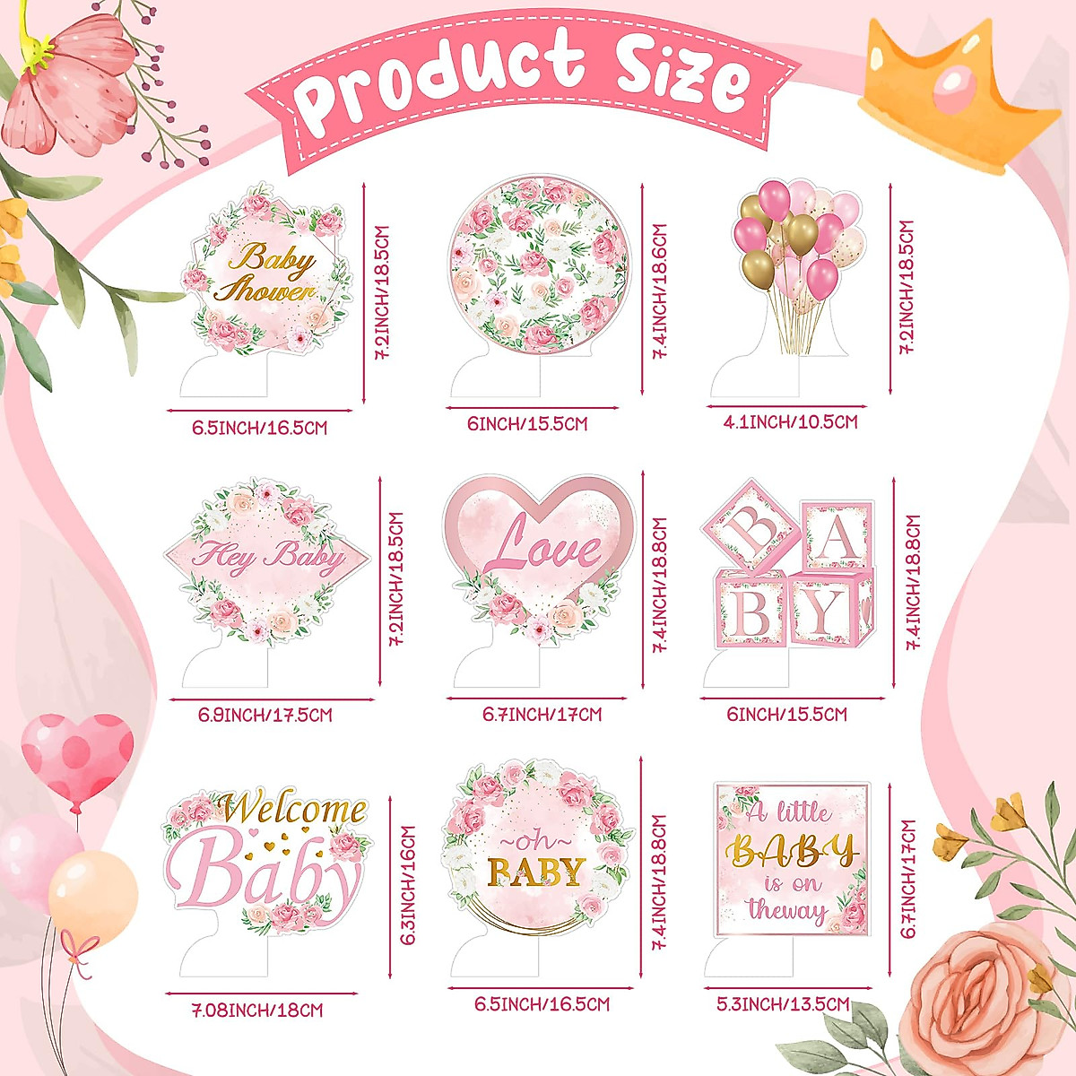 Weecent 9 Pcs Pink Rose Gold Baby Shower Honeycomb Centerpieces Floral Baby Shower Party Table Centerpieces Oh Baby Party Decorations Baby Girl Boy Birthday Party Table Topper Party Supplies