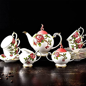 DNATS 15pc Set, Flower Embossed Porcelain Coffee Pot Cup Set, Dish Crown Design Dish, Palace Cup Set, Vintage Tea Party