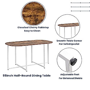 VilroCaz 7-Piece Dining Table Set with Metal Frame and Faux Marble Desktop, Compact Kitchen Table Set Furniture with Triangular Chair and Adjustable Feet for 6, Space Saving Design (White+Iron)