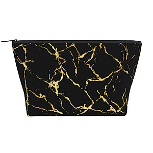 Women's Lightweight Makeup Bag Pouch Compatible with Gold Marbling Texture Black Marble, Funny Travel Cosmetic Bag Portable Pencil Bag with Zip for Office College Christmas Gift