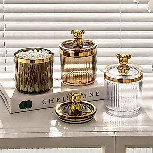 gofidin 2 Pcs Cotton Swab Holder, Luxury Bear Cotton Pad Organizer Bathroom Storage Box For Cotton Swabs Toothpick Cosmetics Jewelry Makeup Remover Pad Container