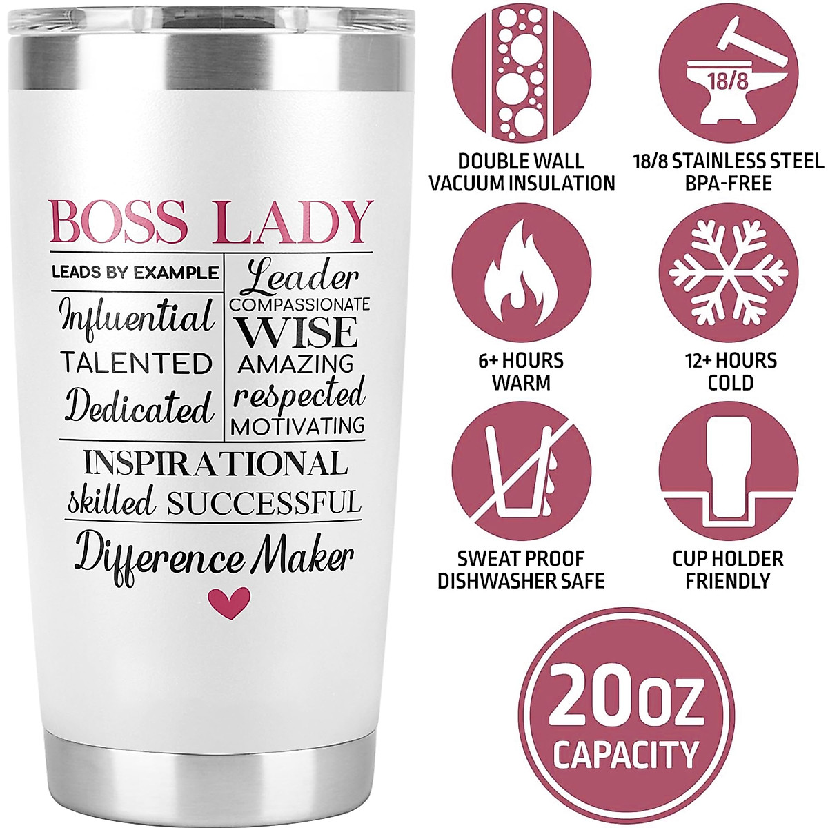 Boss Lady Gifts for Women Boss Day Gifts for Women Tumbler Cup Gifts for Bosses Female Christmas Birthday Gift Ideas for Boss Lady Queen Leader Boss Babe Gag Boss Appreciation Retired Tumbler 20 Oz