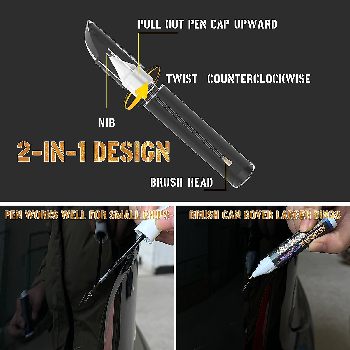 Black Touch Up Paint for Cars, Black Car Paint Scratch Repair, 2 in 1 Auto Touch up Paint Pen, Special-Purpose Car Touch Up Paint Universal Color Black 0.7 oz