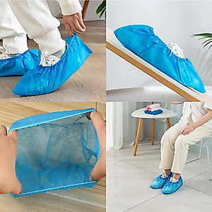 Zfyoung 50 Pack （25 Pairs）Blue Hygiene Boots and Shoe Covers Disposable Non-slip Waterproof Non-slip Durable For Construction, Workplace, Indoor Carpet Floor Protection, One Size Fits Most