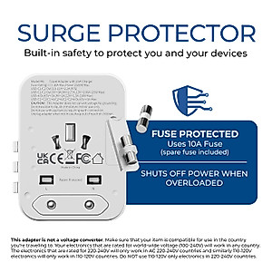 OREI 25Watt Universal Travel Adapter | 2 (USB C) 1 (USB A) 4-in-1 Universal Power Adapter | | Type C, A, G, I Compatible | Universal Chargers for All Devices compatible 150+ Countries