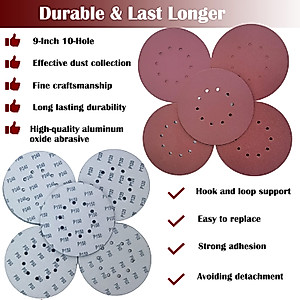 Sackorange 100 PCS 9 Inch 10 Hole Hook and Loop Sanding Discs Set - 60 80 120 150 240 Grits Aluminum Oxide Sander Paper for ‎9" Drywall Sander Wood Furniture Finishing