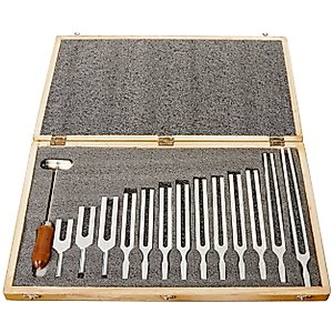 United Scientific TFBOX13 Tuning Fork Wooden Box Set with Mallet, 13 Forks