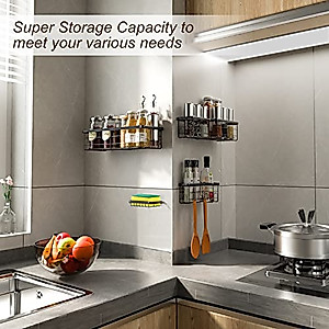 Shower Caddy Bathroom Organizer Wall Mount Shower Shelves with Hooks No Drilling Self-Adhesive Shower basket Rack With Soap Dish for Bathroom Shampoo Holder Kitchen Spice Holder Storage 4 Pack