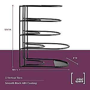 Mindspace Pan Organizer Rack, Pot lid Organizer for Cabinet Storage, Pantry Organizer, Pot Lid Organizer Rack for Kitchen Counter | 5-Tier Heavy-Duty Pan Rack | The Wire Collection, Black