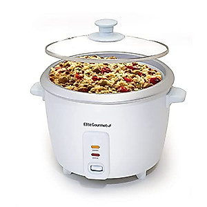 Elite Gourmet Elite Cuisine ERC-003# Electric Rice Cooker with Automatic Keep Warm Makes Soups, Stews, Grains, Hot Cereals, White, 6 Cups Cooked (3 Cups Uncooked)